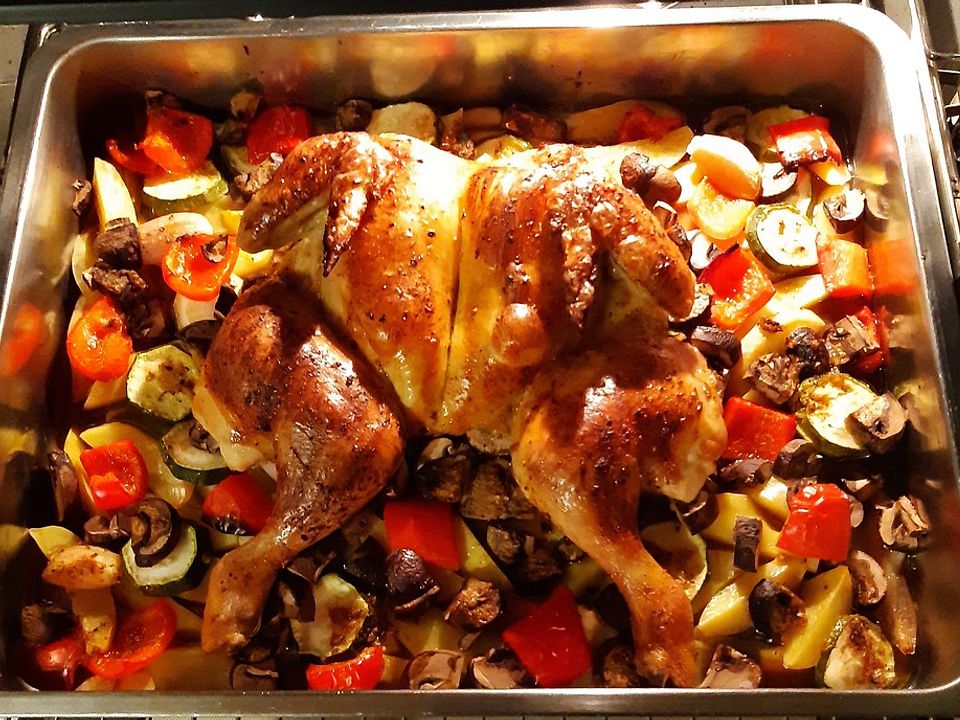 Plattes Huhn mit Kartoffelecken von Koelkast| Chefkoch