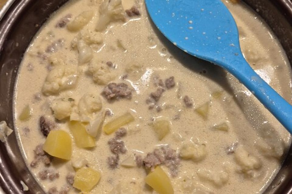 Blumenkohl Kase Suppe Mit Hackfleisch
