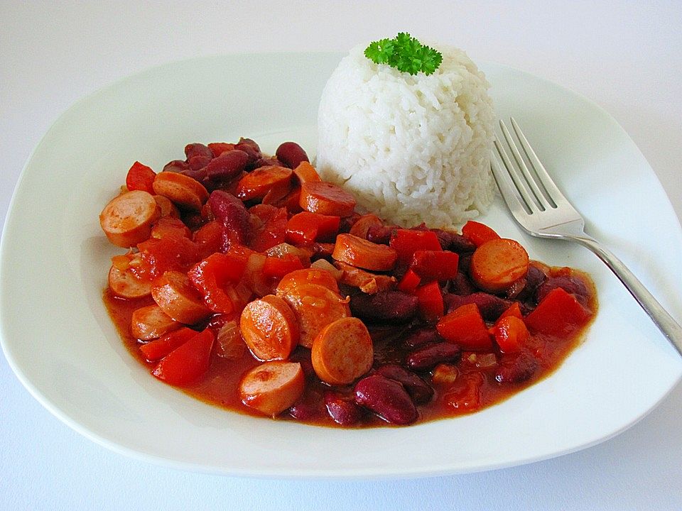 Würstchen-Chili mit Nudeln von moni0234 | Chefkoch