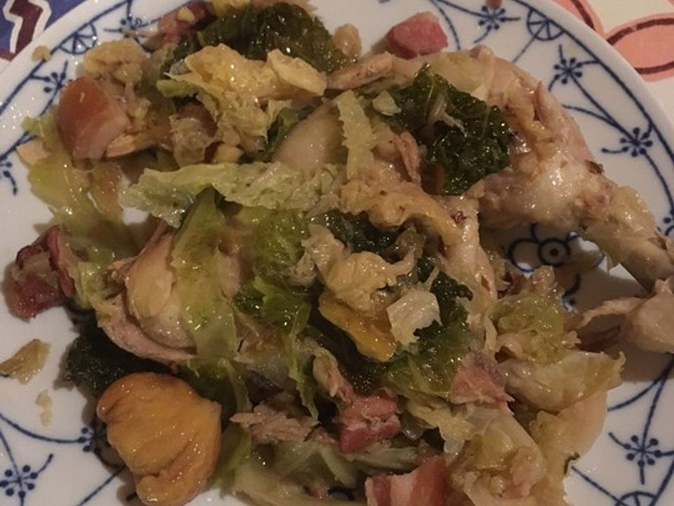 Hähnchen mit Wirsing-Maronen-Gemüse von Wiktorija| Chefkoch