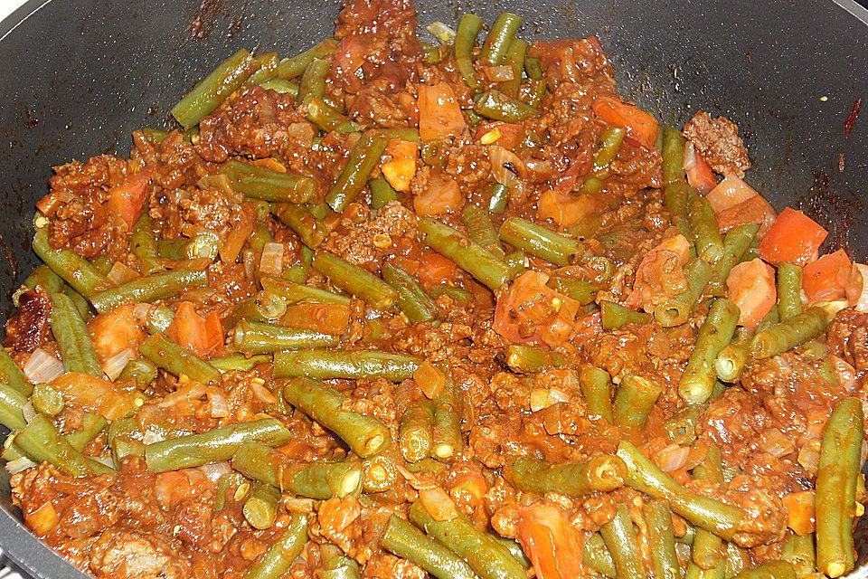 Grüne Bohnen mit Hackfleisch und Tomaten von Gittili