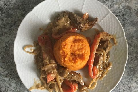 Leberpfanne mit Süßkartoffelpüree von thorwiber
