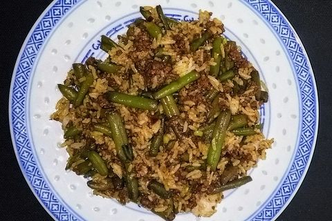 Rindergehacktes mit grünen Bohnen und Reis von zuiko| Chefkoch