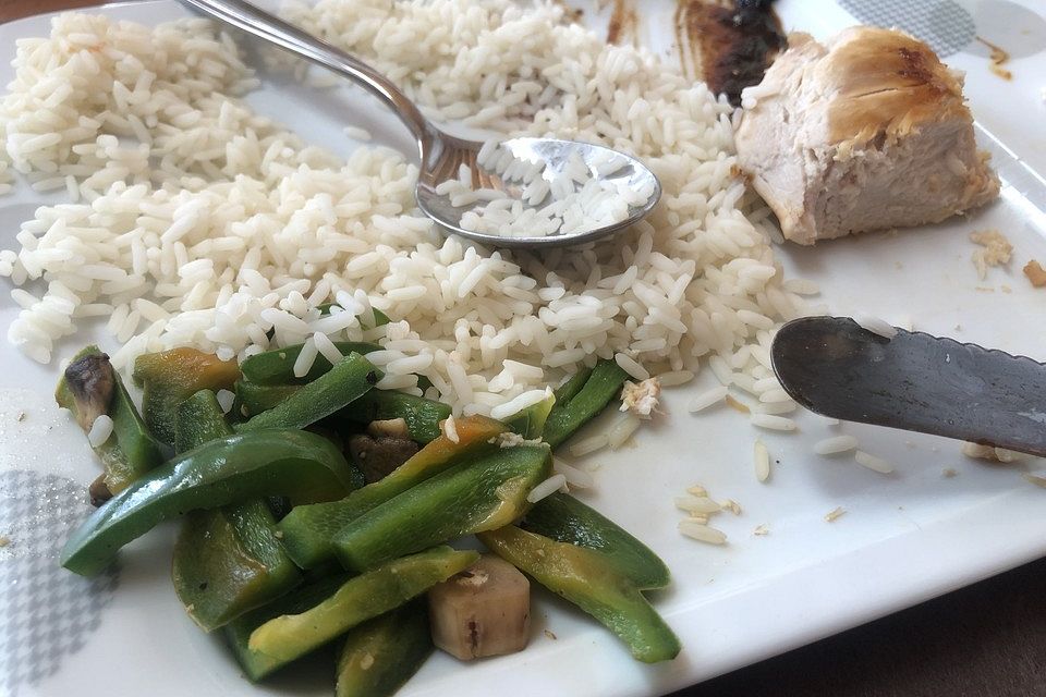 Hähnchenbrust mit Reis und Gemüsesauce