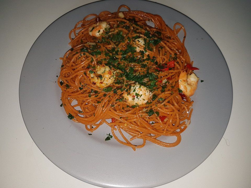 Spaghetti mit Crevetten in Olivenöl, Knoblauch und Chili von onk3l ...