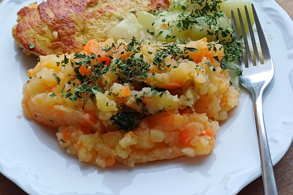 Gestampfte Karotten mit Kartoffeln von Hemdenmatz