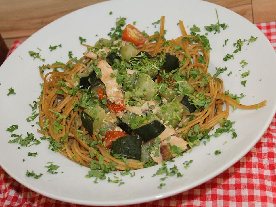 Pasta mit Lachs-Zucchini-Sauce von Koelkast| Chefkoch