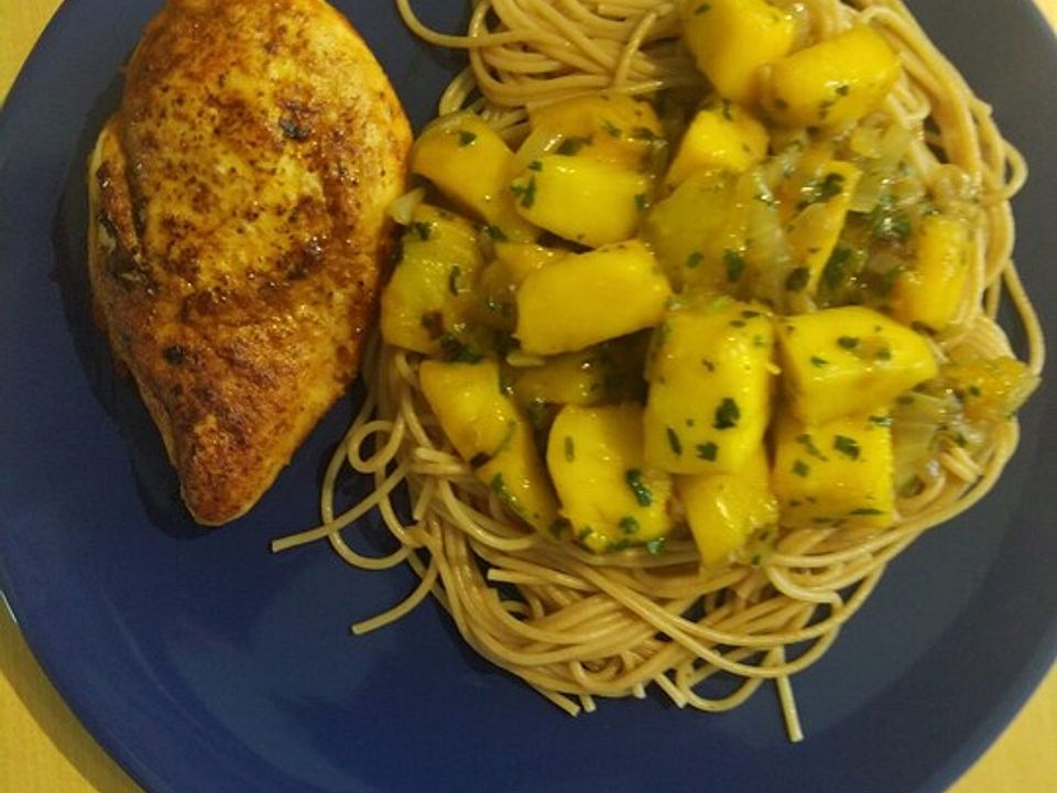 Mango-Koriander-Spaghetti mit Pouletbrust von Batisa| Chefkoch