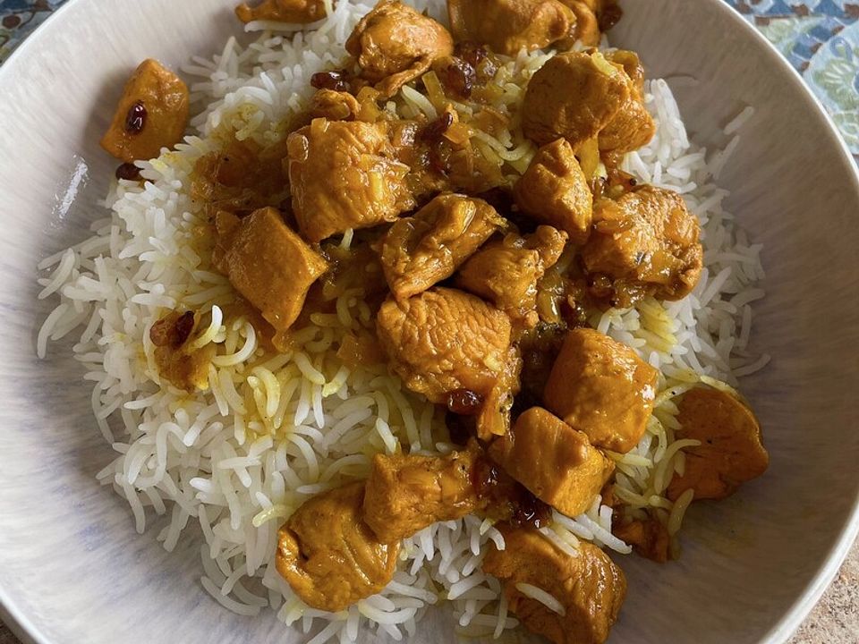 Persisches Safranhühnchen mit Berberitzen - Zereshk polo baa morgh von ...