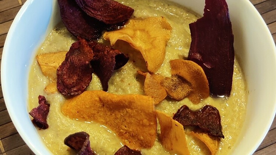 Schnelle Pilzsuppe mit Gemüsechips von Svensationell