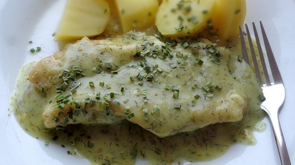 Dill - Sahne - Soße zu gebratenem Fisch von sweetandjuicy