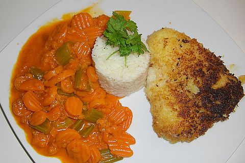 Gebratenes Hokifilet in Kokospanade mit Currygemüse von garfield2| Chefkoch
